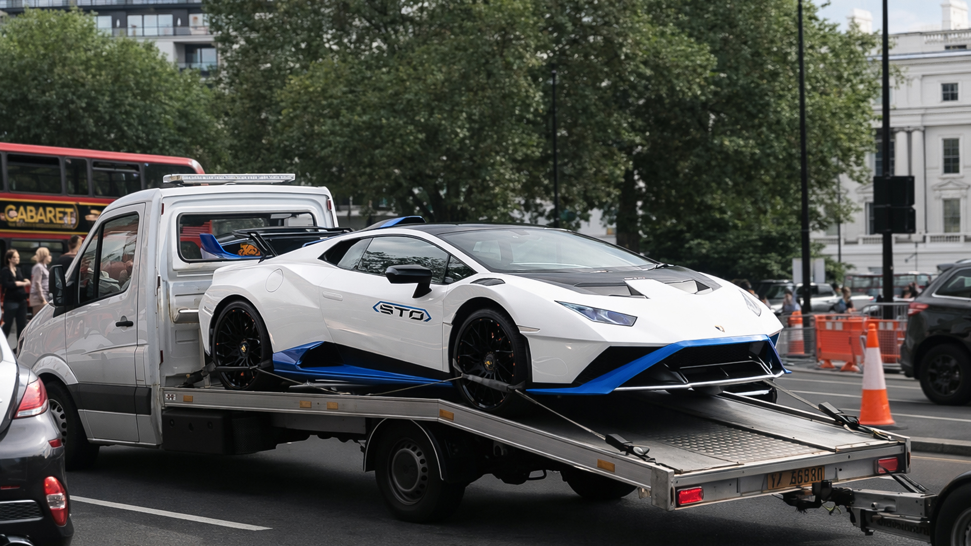 Lamborghini STO seen on truck in London