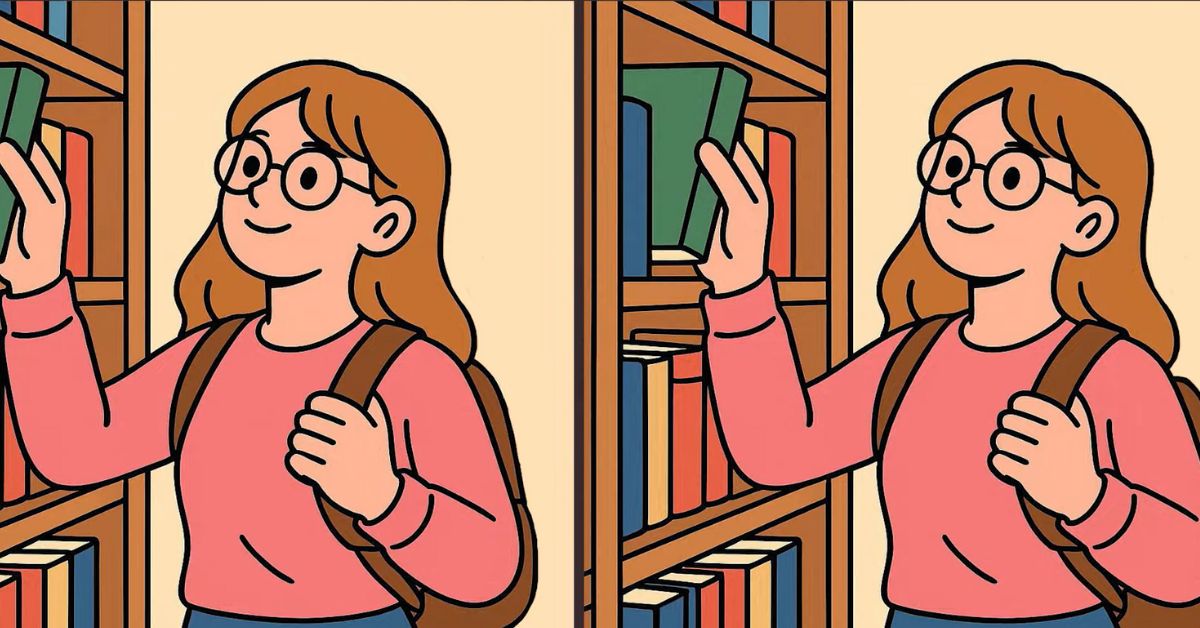Spot the 3 differences in girl choosing books in the library beat the ...