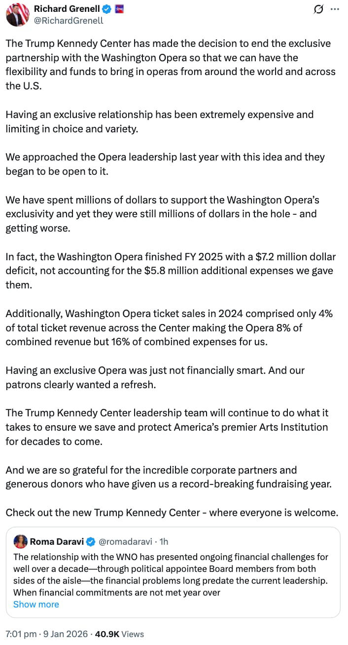 Kennedy Center quitter stands defiant against ‘bullying’ Trump admin