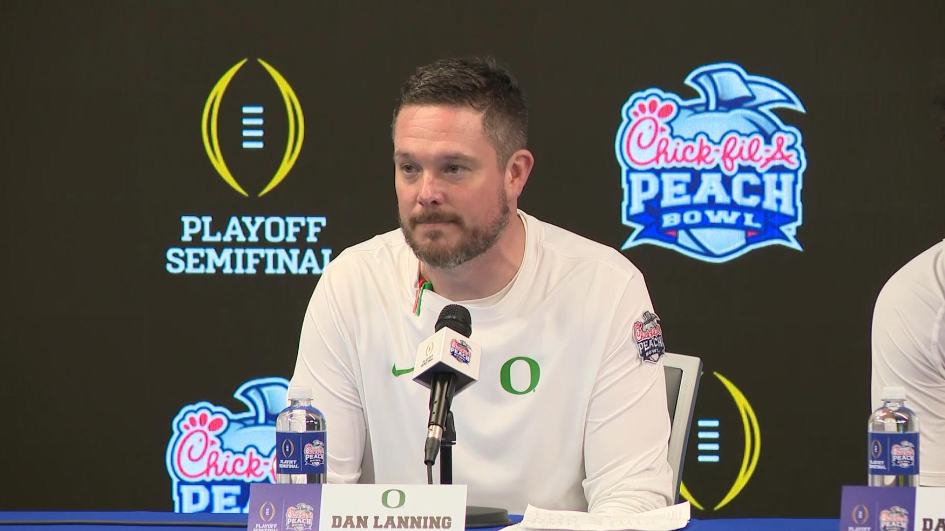 Peach Bowl postgame interviews | Oregon coach Dan Lanning, QB Dante ...