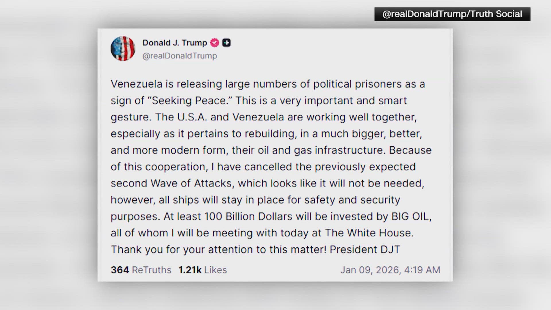 President Trump cancels 'second wave' of attacks on Venezuela; Machado ...