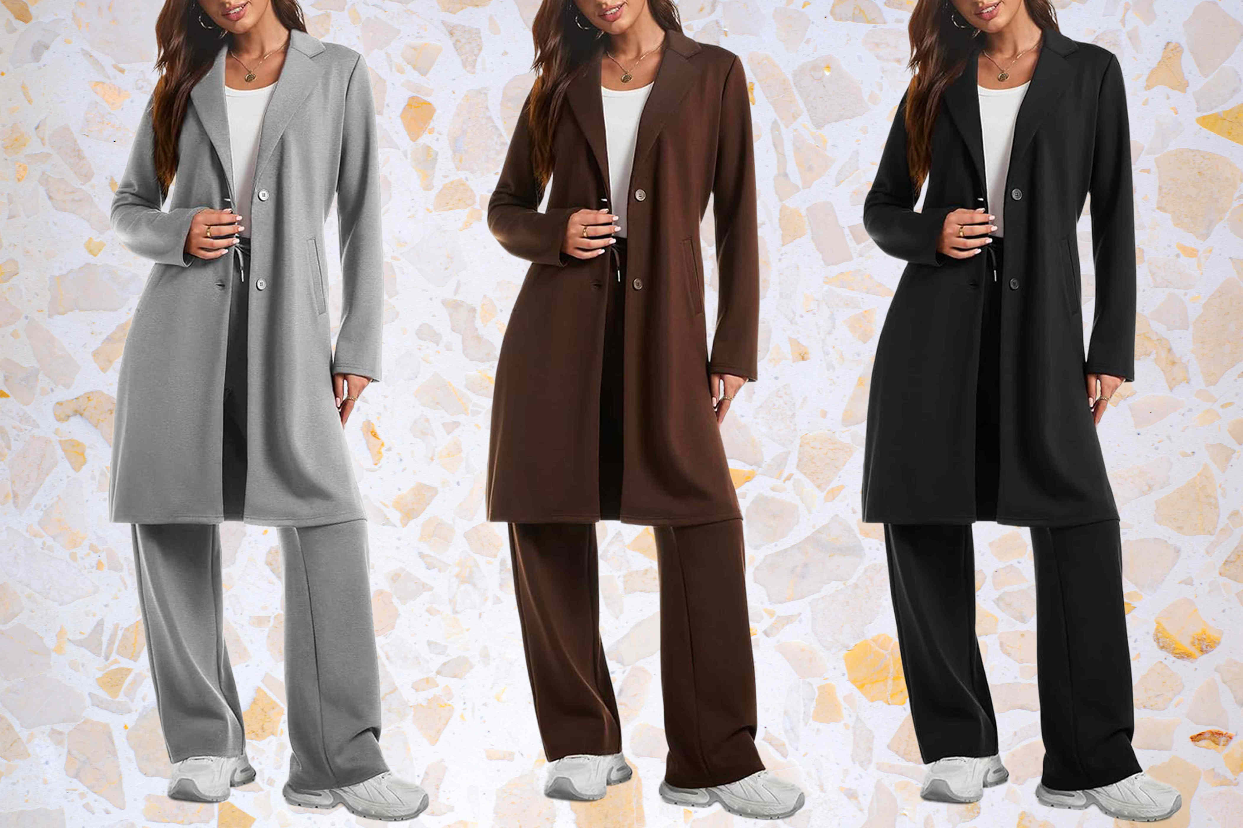 This matching set comes with a chic jacket that looks effortlessly ...