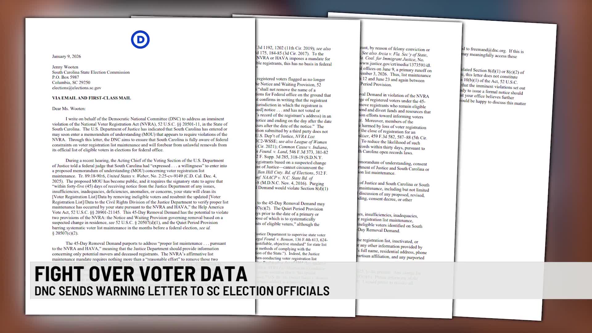 DNC sends warning letter to SC election officials about voter data