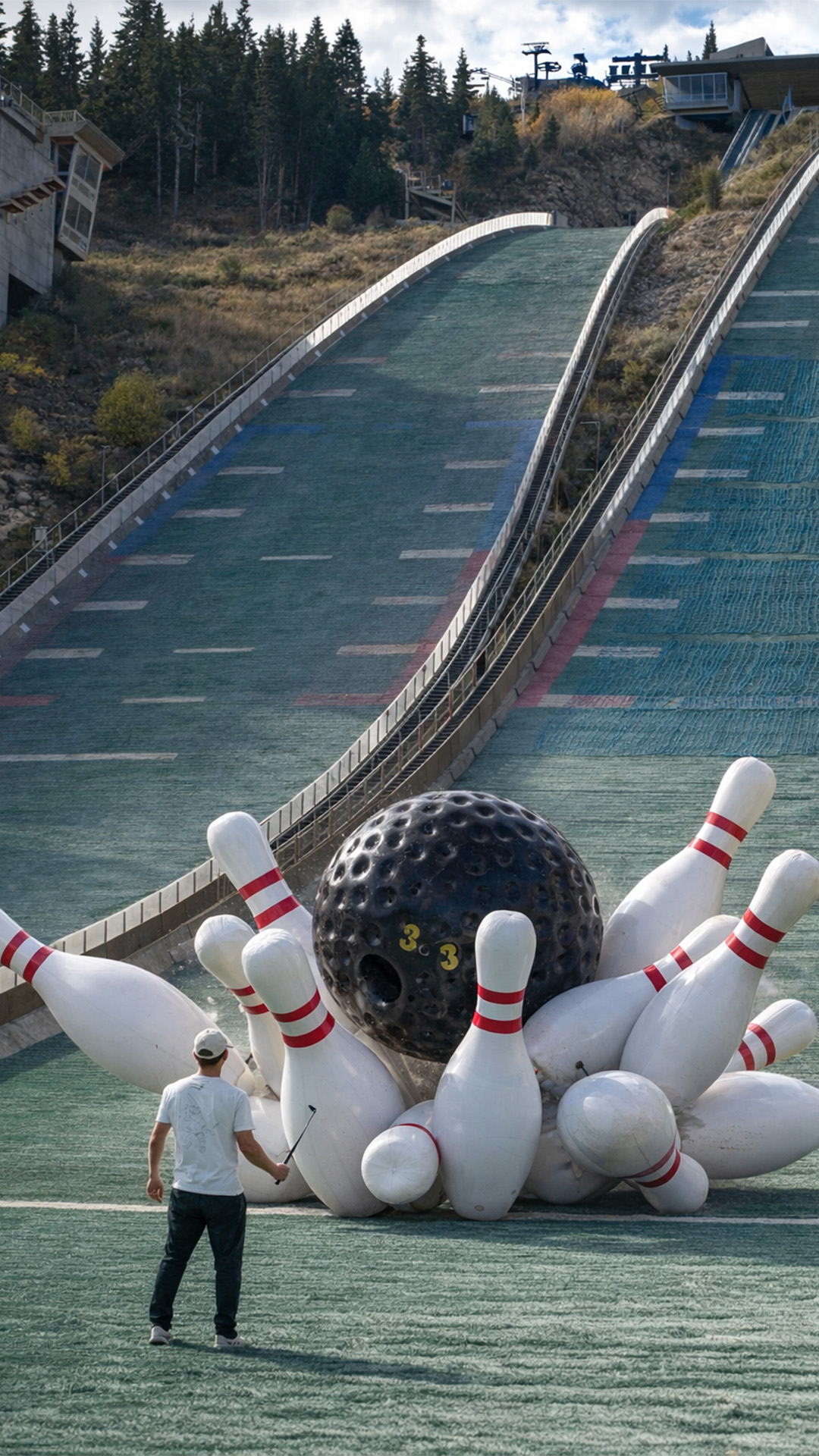 We dropped a bowling ball on a ski jump