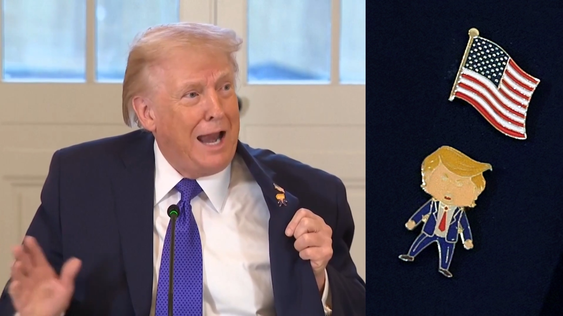 President shows off entertaining 'Happy Trump' lapel pin as he ...