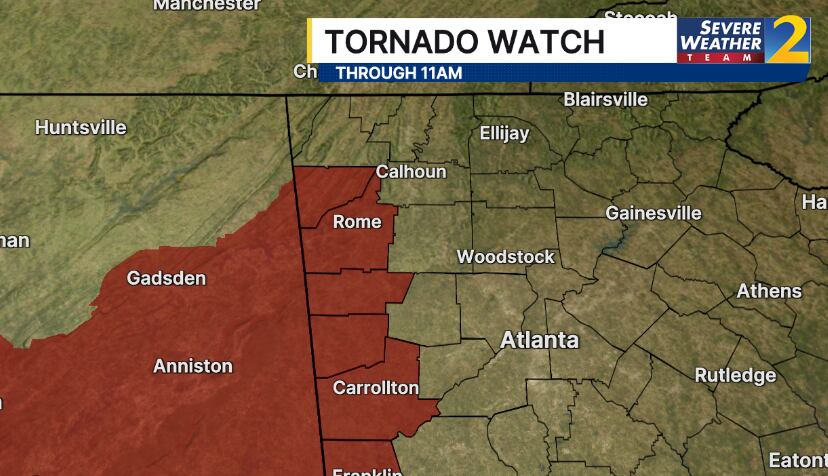 Tornado watch in effect for west Georgia counties