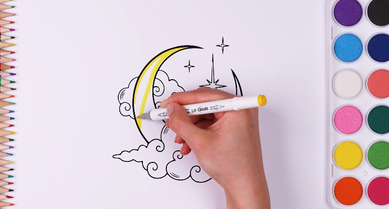 Moon, Stars and Clouds coloring in