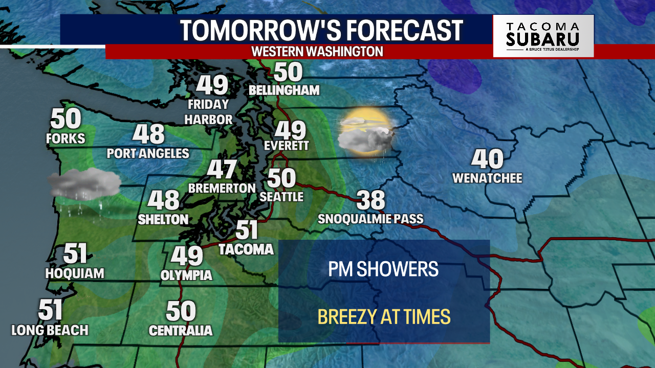Seattle weather: Dry start Saturday, increasing evening showers