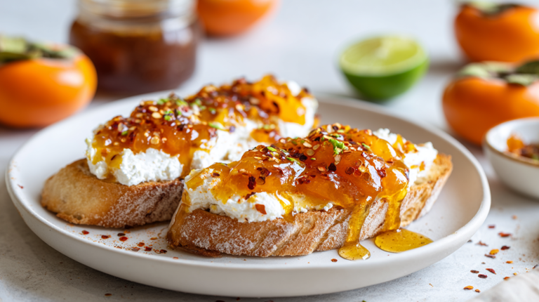 Brunch-ready smashed persimmon on toast