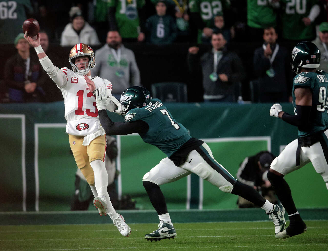 His hit launched Brock Purdy's 49ers career. Now with Eagles, Jaelan ...