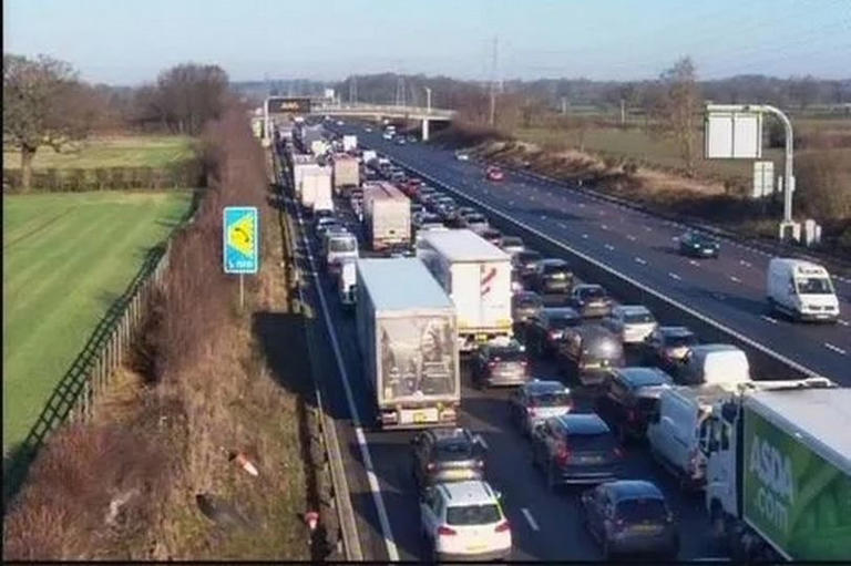 M6 car blaze updates as all traffic stopped after fiery crash on motorway