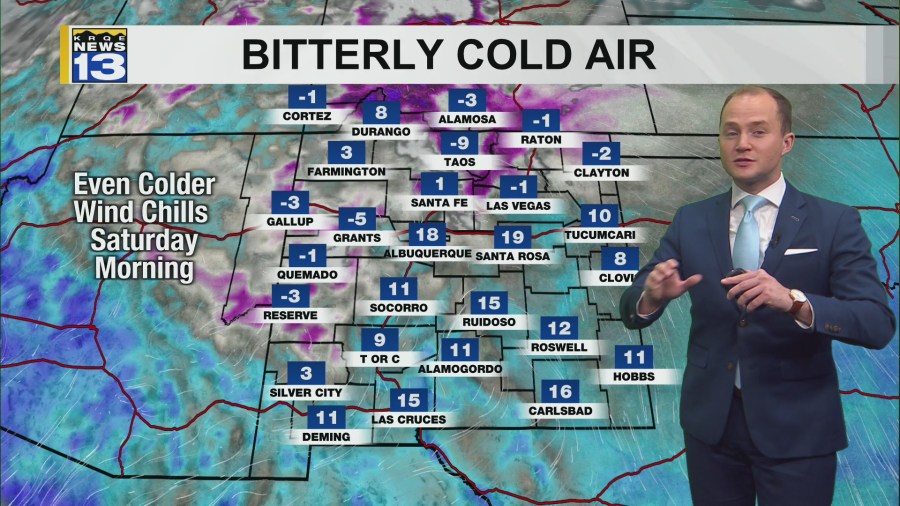 Bitterly cold air settling into New Mexico tonight