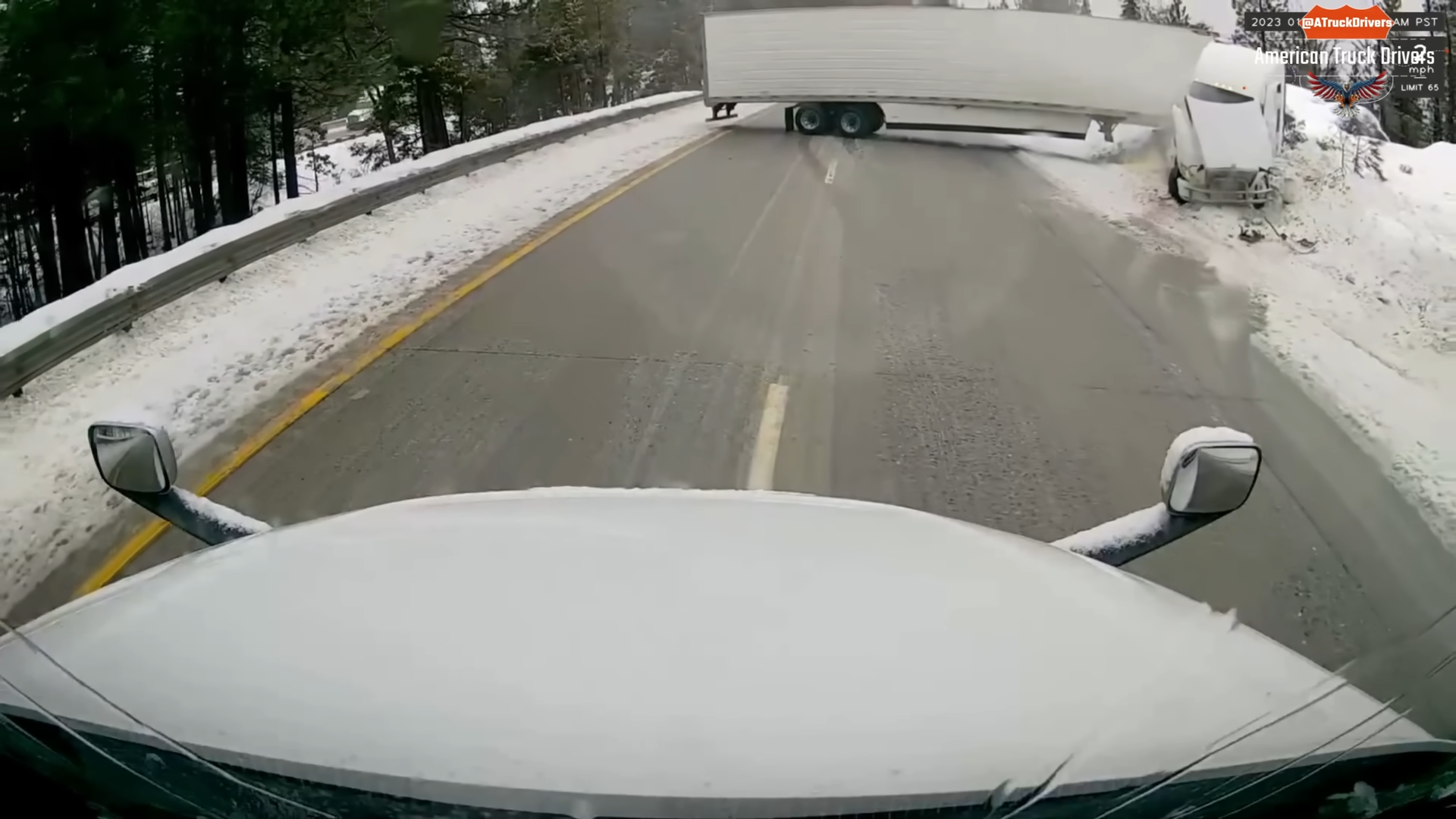 A semi skidded on ice and lost control