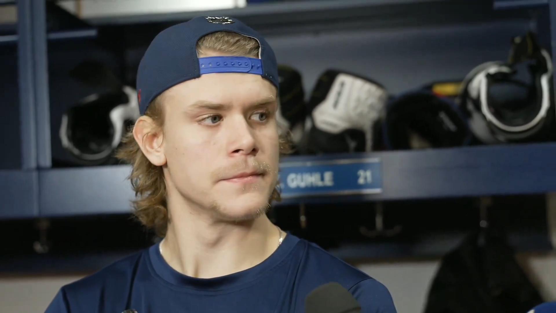 Practice: Kaiden Guhle and Jake Evans skate in regular jerseys
