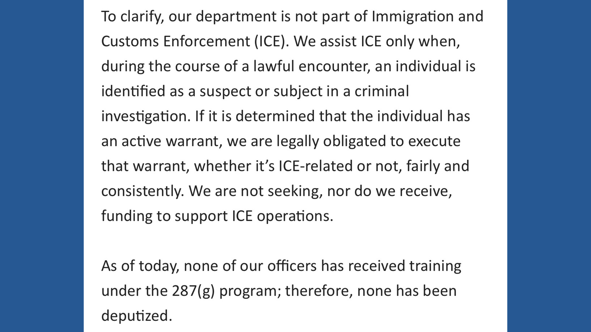 Reverend calls for end of ICE partnership