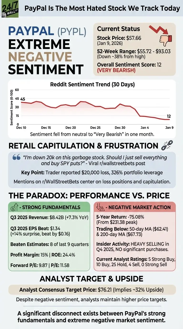 PayPal is the most hated stock we track today
