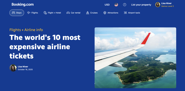 Booking.com: The world’s 10 most expensive plane tickets
