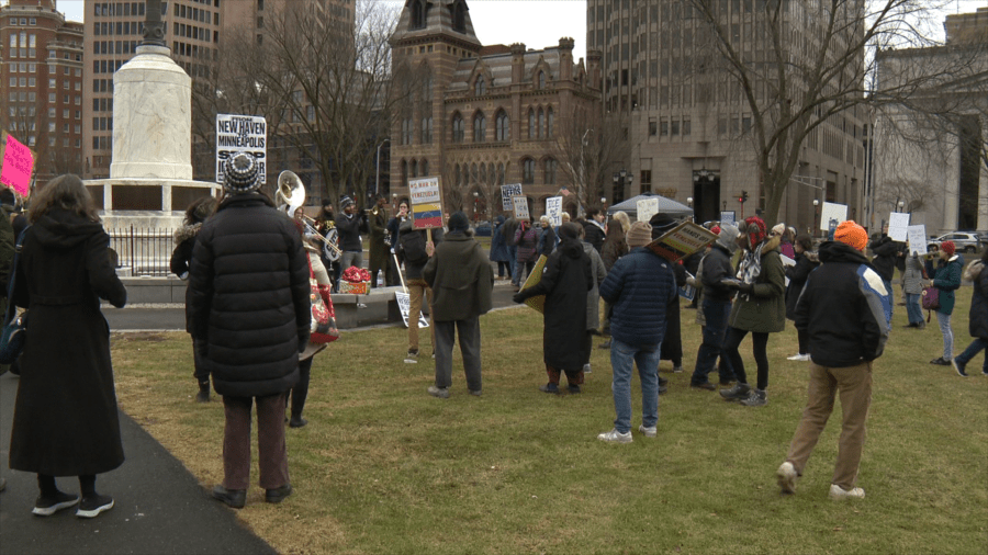 Demonstrators protest against ICE, Trump administration in New Haven