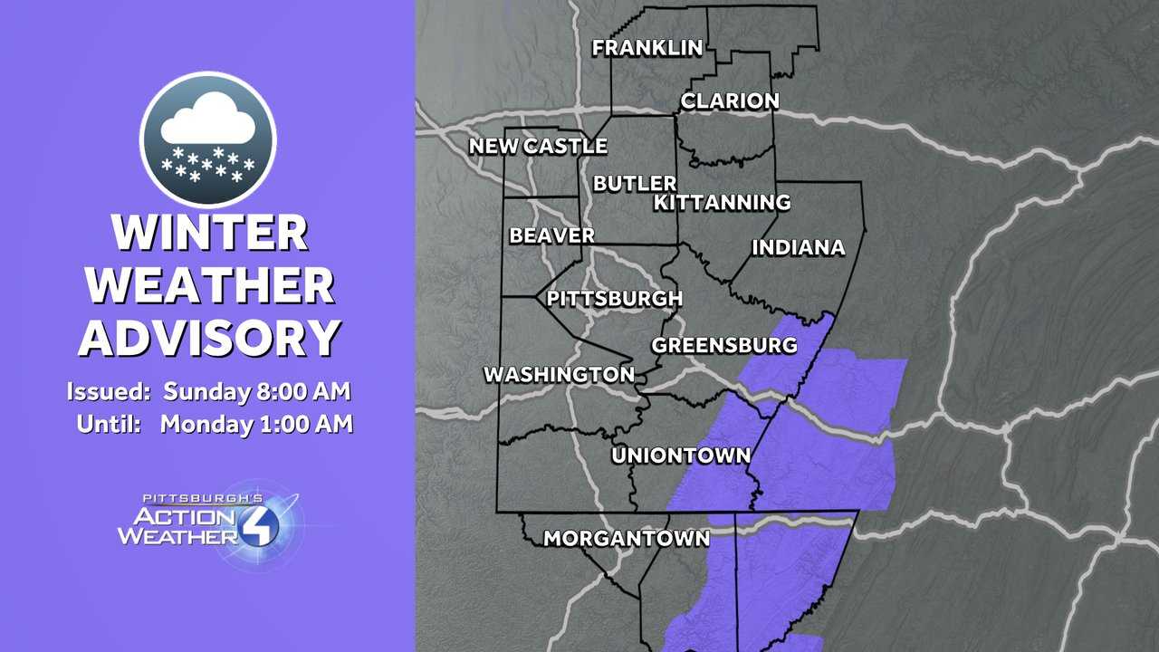 Winter weather advisory in place for parts of western Pa. Sunday
