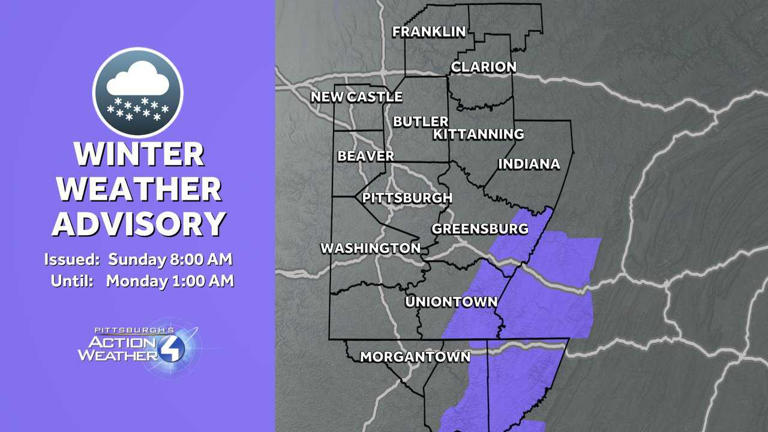 Winter weather advisory in place for parts of western Pa. Sunday