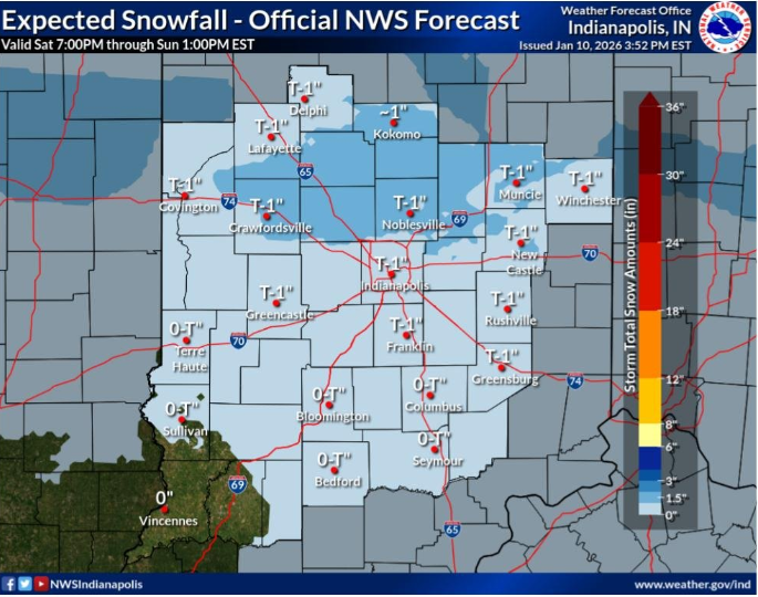 Central Indiana to get snow Saturday night into Sunday morning