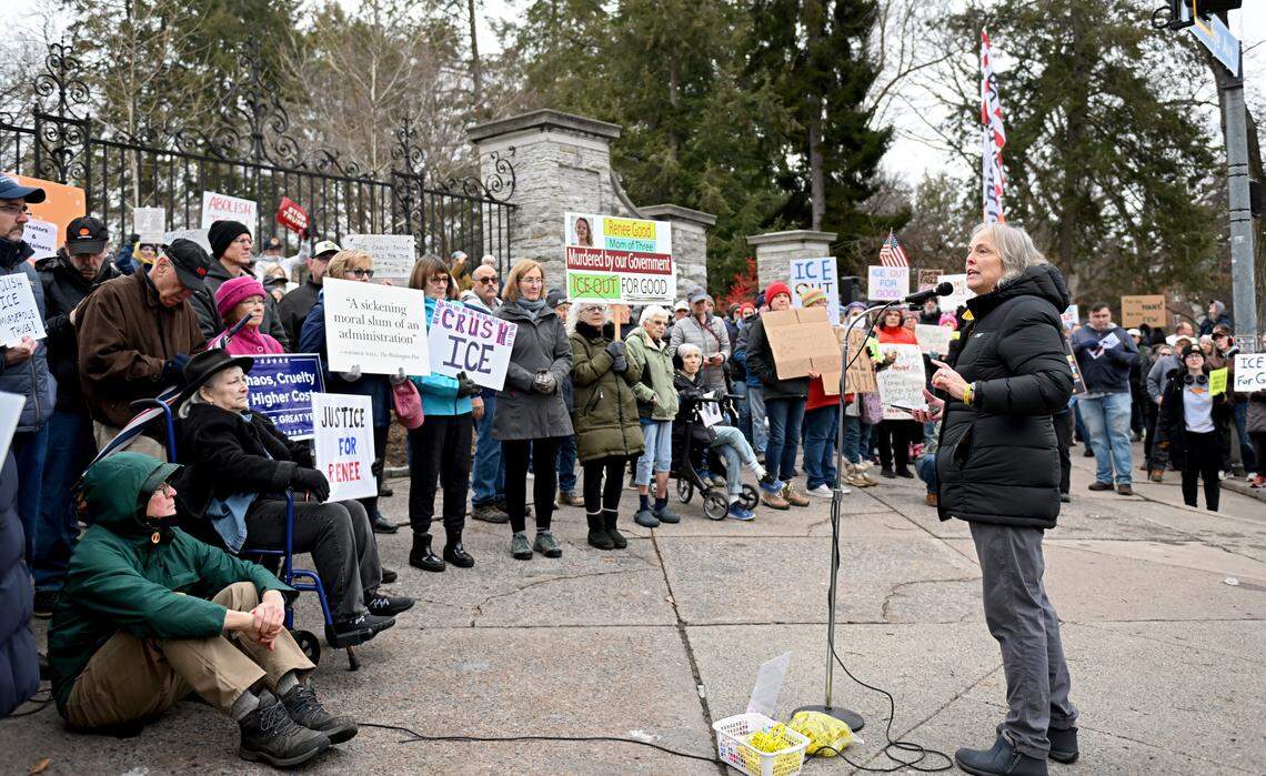 More than 200 gather to protest ICE in State College after killing of ...