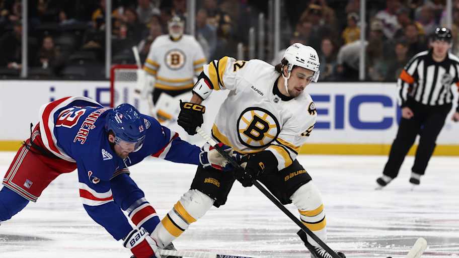 Two Bruins record hat tricks in victory over Rangers