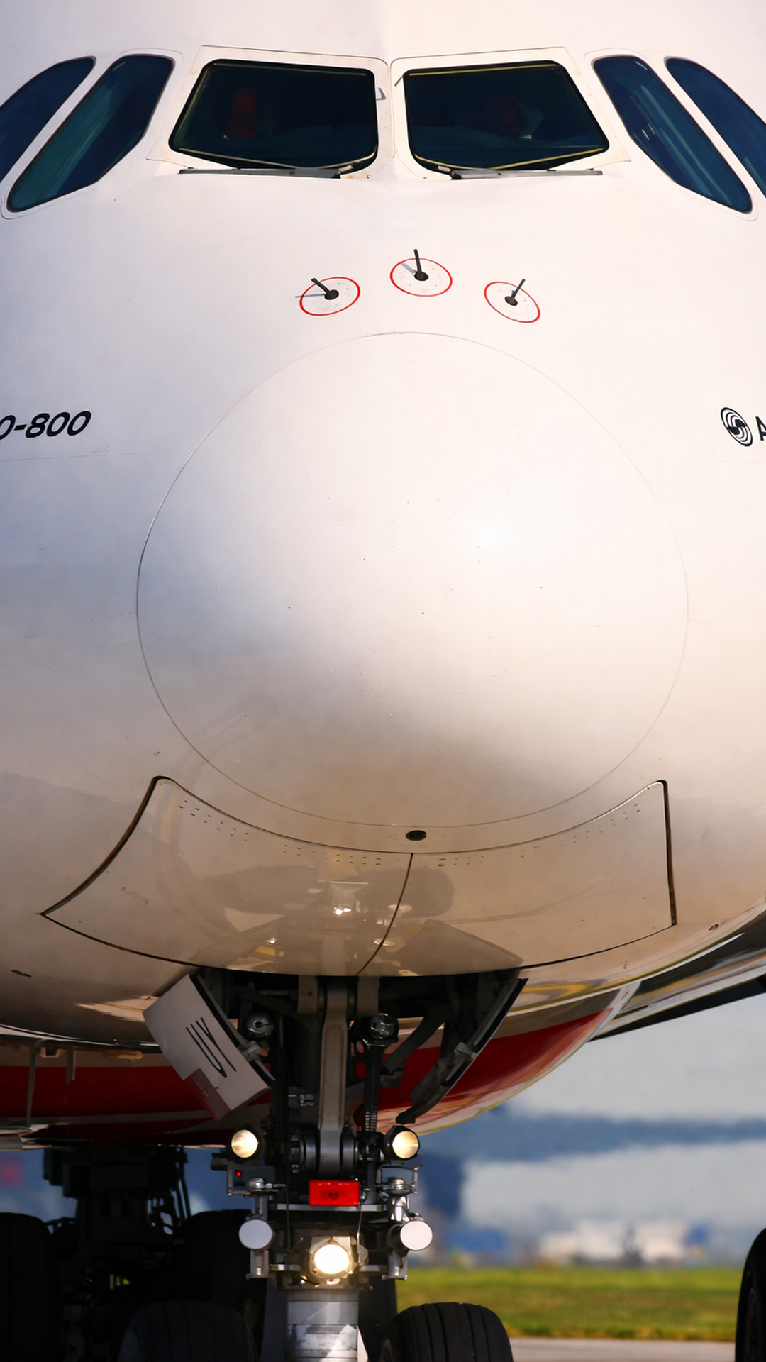 Close look at a giant passenger plane nose