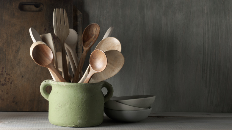 How to repurpose an old kitchen crock into a utensil storage solution