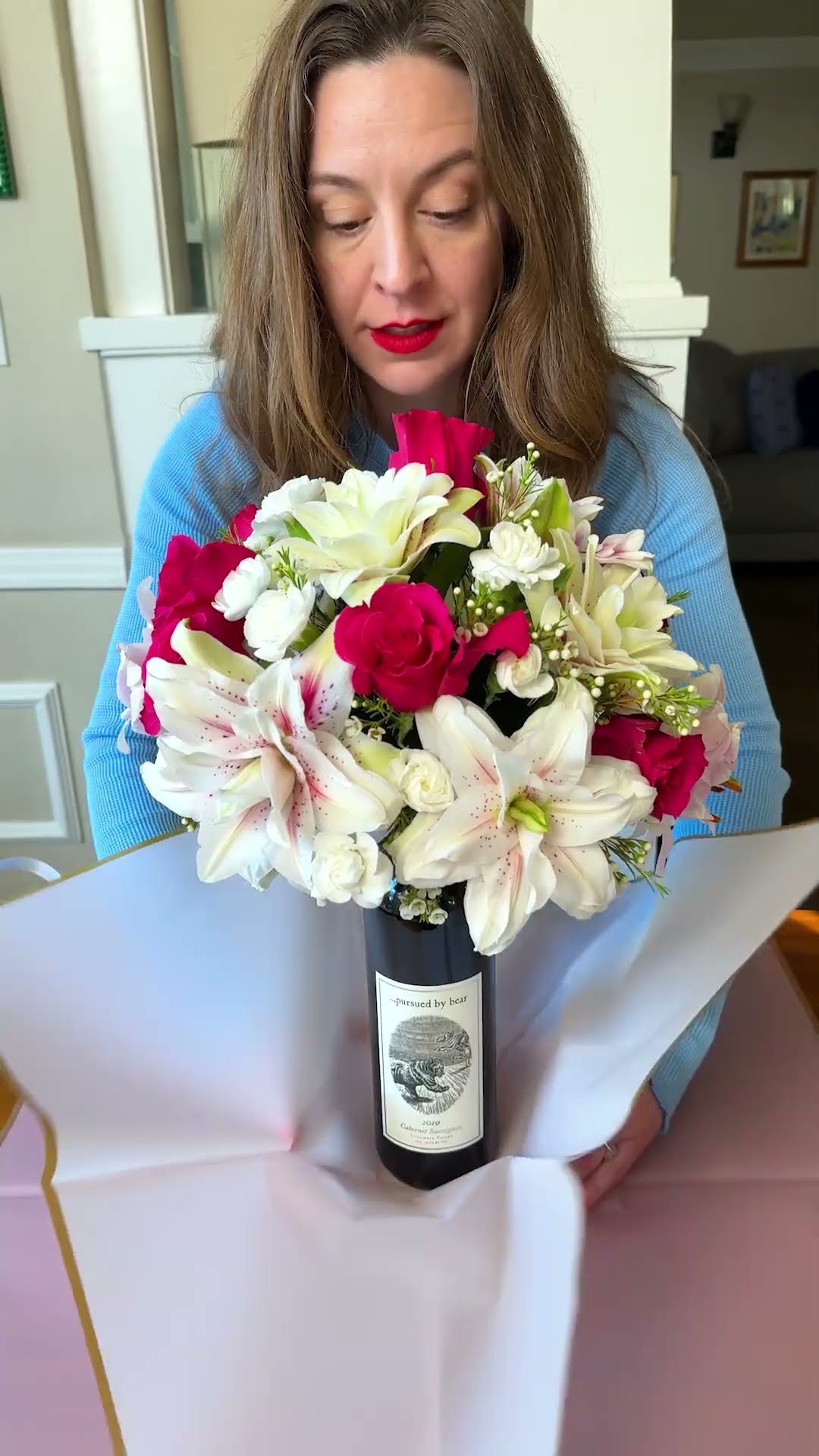 Floral gift idea!💐 Sneaky floral wine surprise! #floraldesign #wine # ...