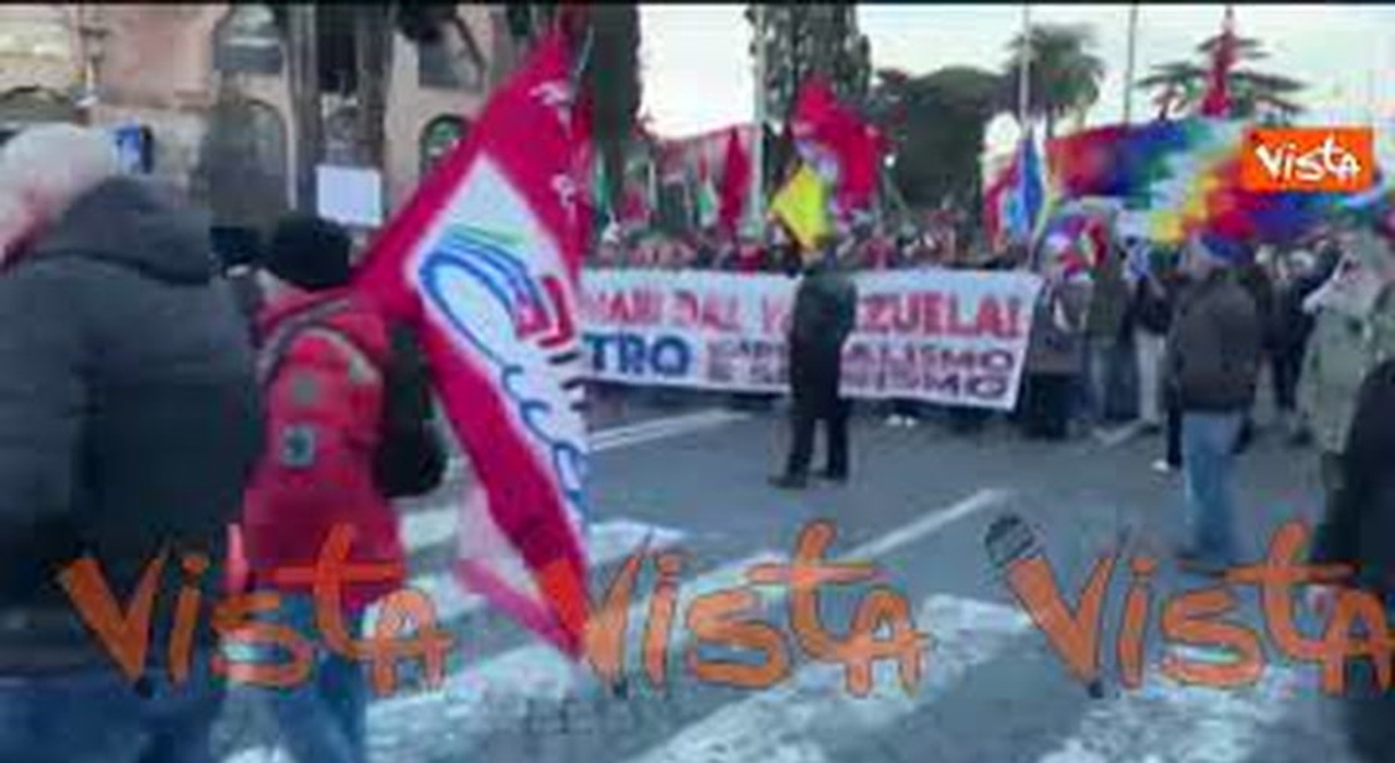 Bandiere di Venezuela, Palestina, Cuba e One Piece al corteo pro Maduro ...