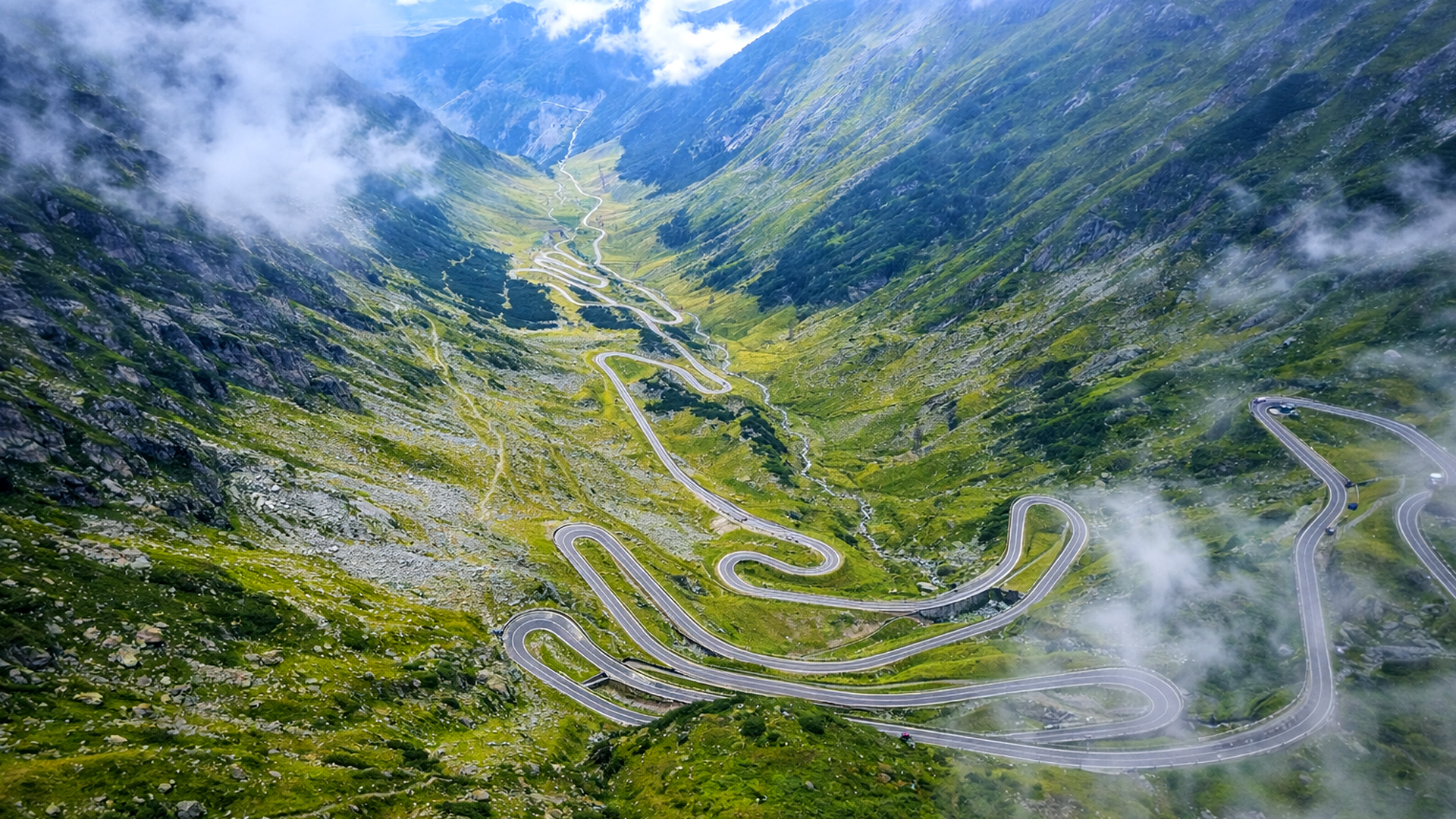 Transfăgărășan road cutting across Romania’s high peaks