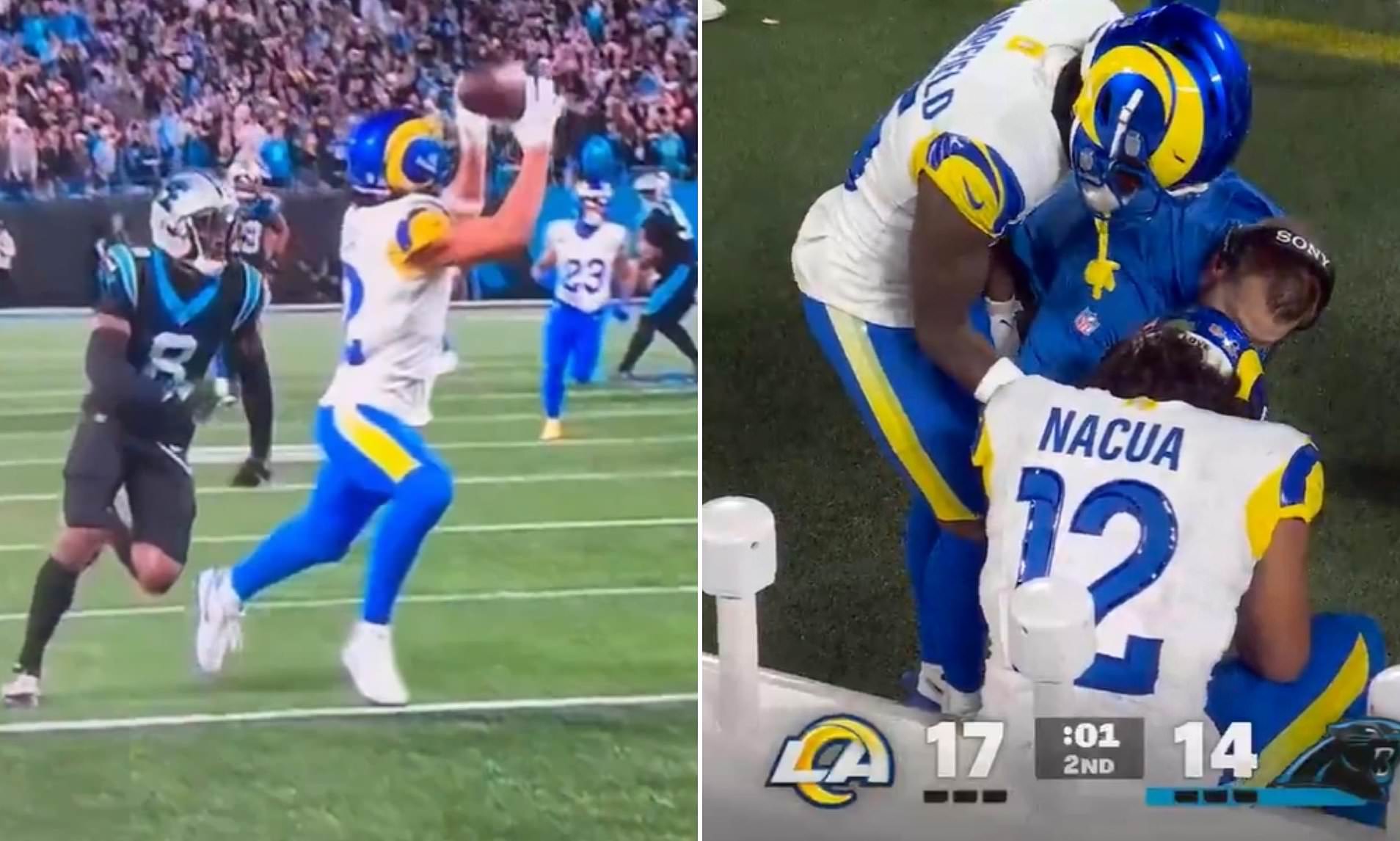 Rams superstar Puka Nacua consoled by his teammates after costly drop ...
