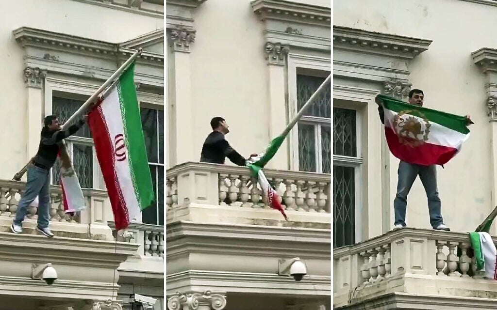Protester replaces Islamic Republic flag with shah-era banner at Iran’s ...