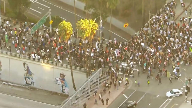 Live: Crowds protest federal immigration activity in downtown Los Angeles