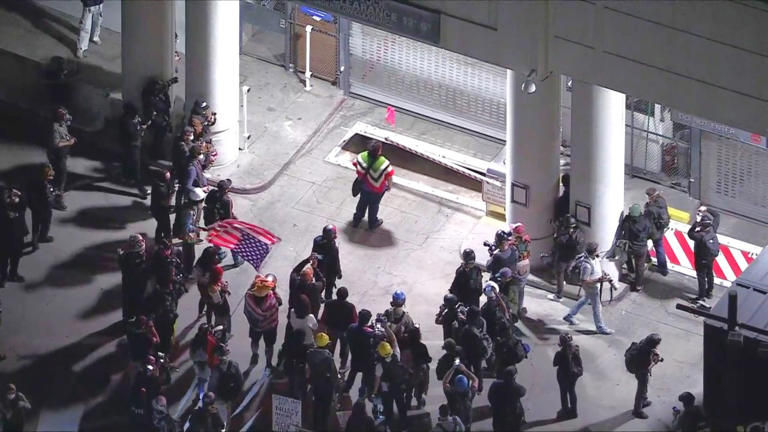 Crowds protest federal immigration activity in downtown Los Angeles
