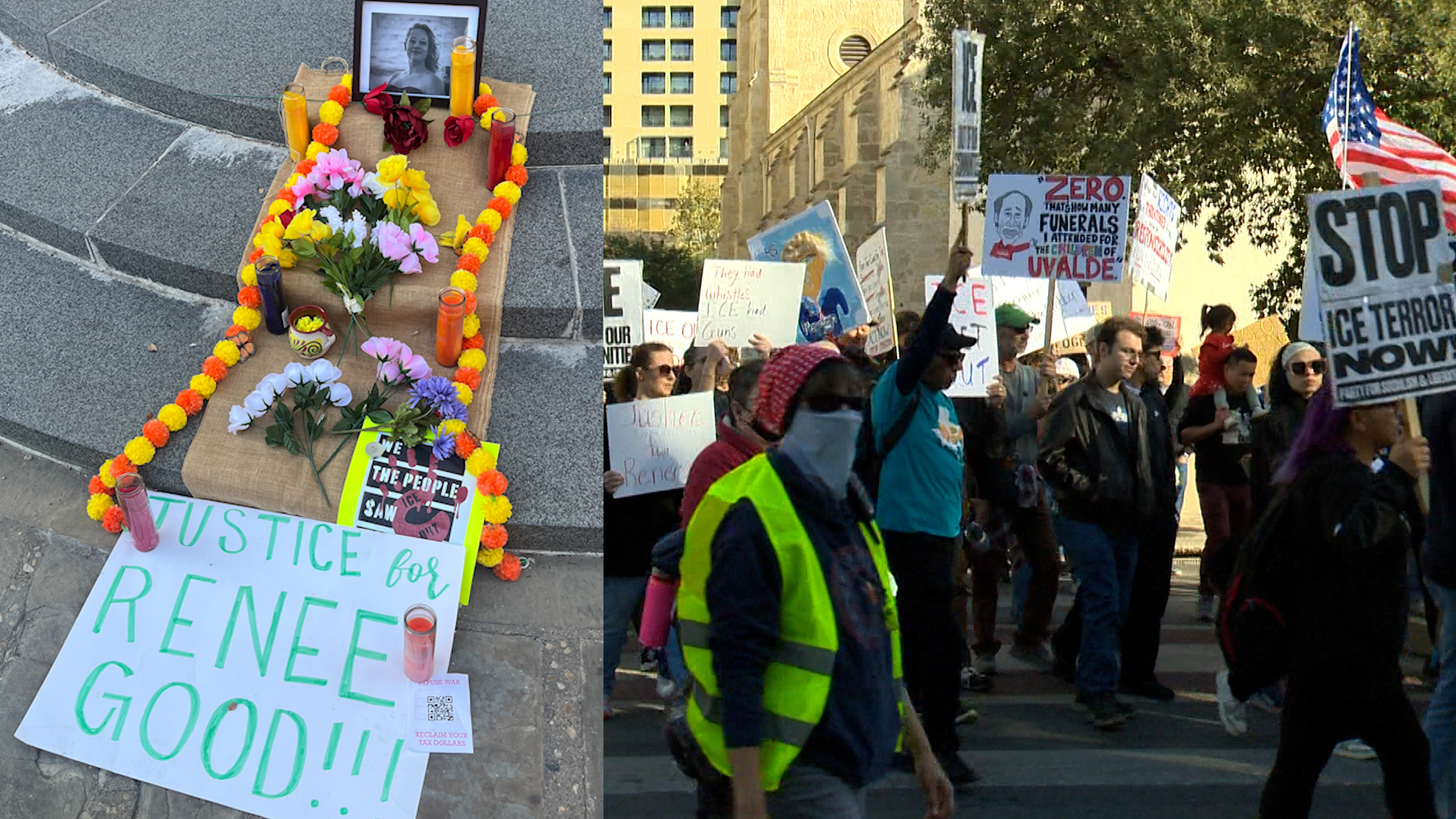 Hundreds rally at Alamo Plaza during national day of action protesting ICE