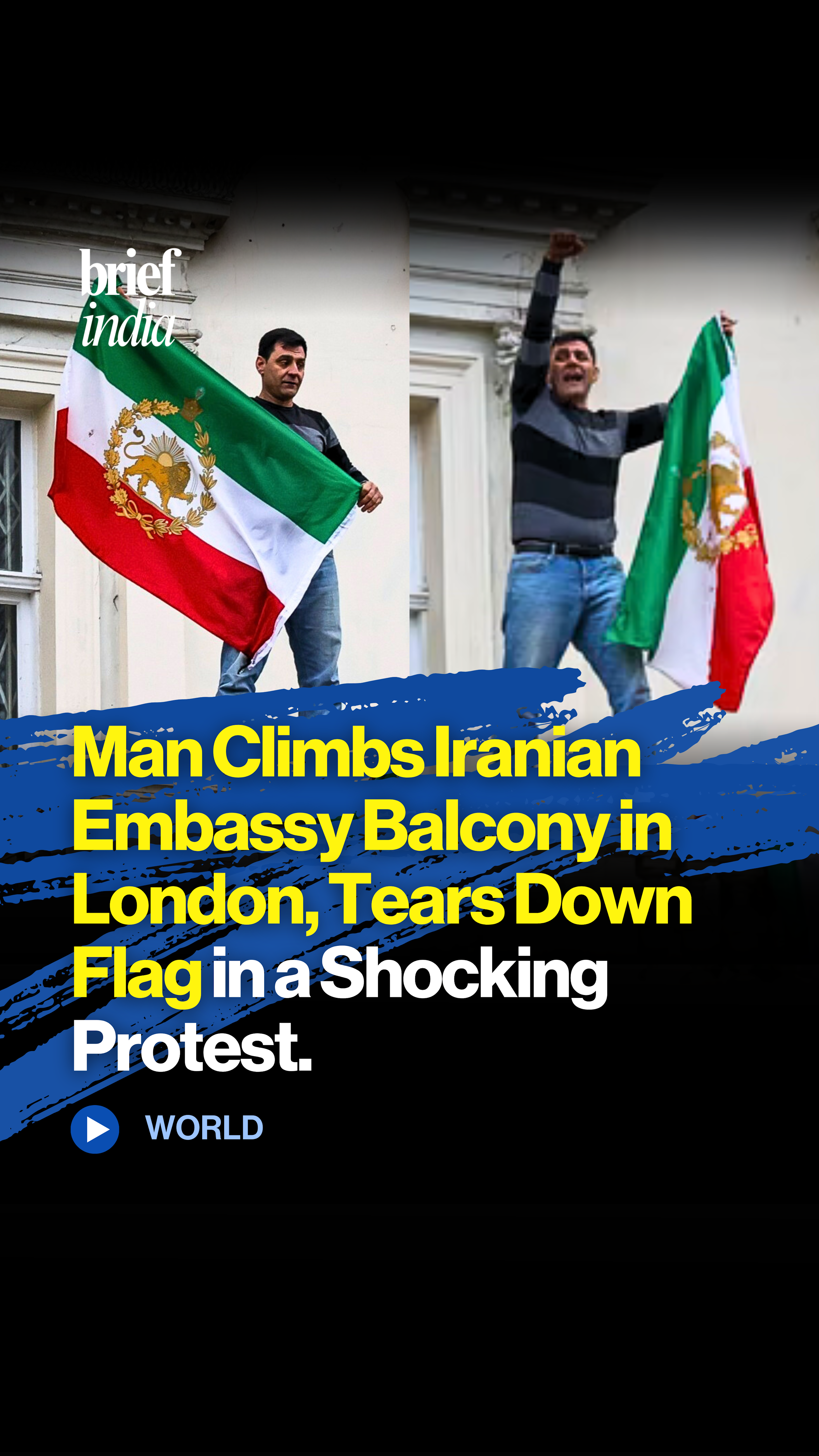 Protester climbs Iranian embassy balcony in London, tears down flag ...