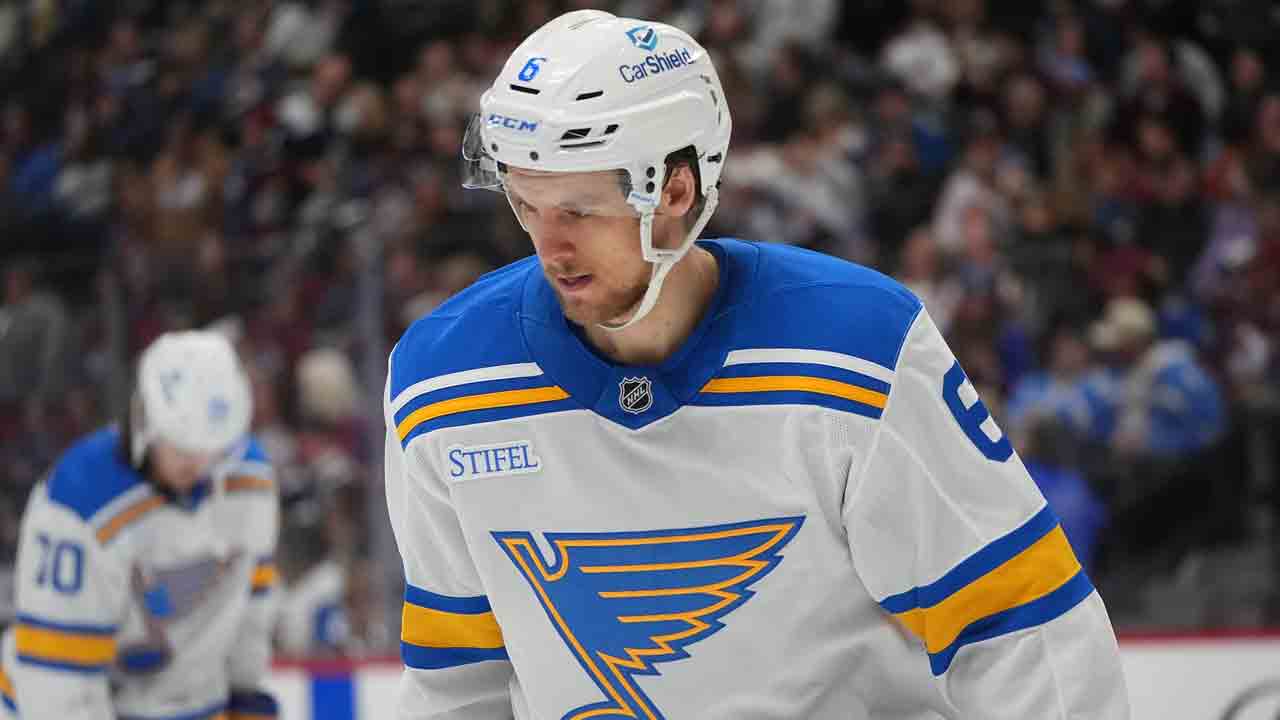 Blues’ Phillip Broberg suffers upper-body injury vs. Golden Knights