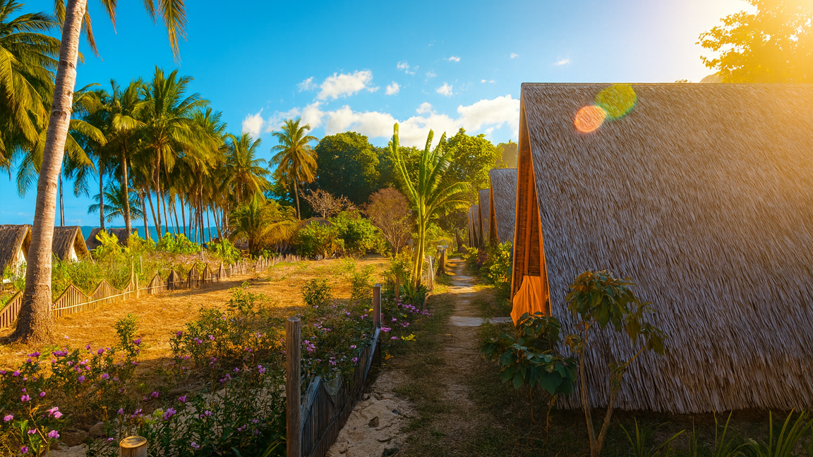 Walking through a peaceful tropical beach resort