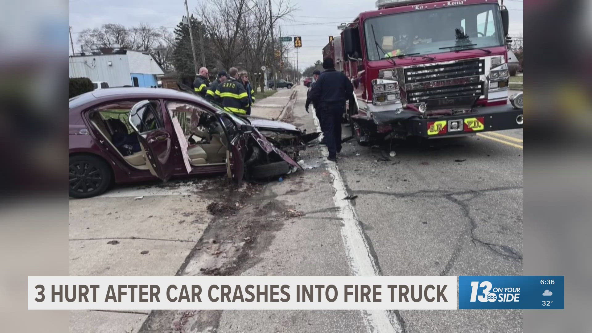 3 people hurt after car crashes into Grand Rapids fire engine head-on