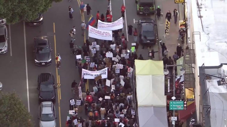 Crowds protest federal immigration activity in downtown Los Angeles