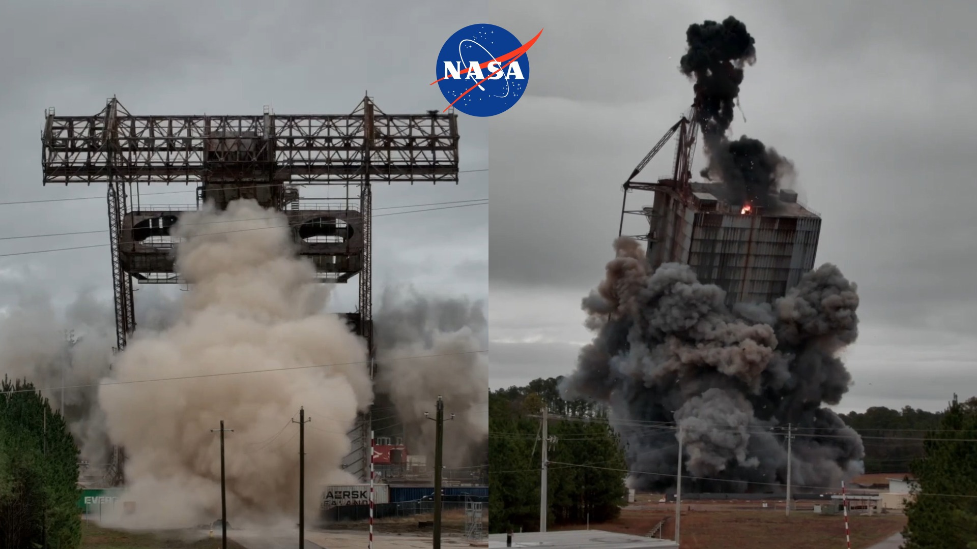 Multiple views of NASA implosions of the T-Tower and Propulsion and ...