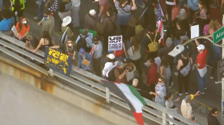 Live: Crowds protest federal immigration activity in downtown Los Angeles