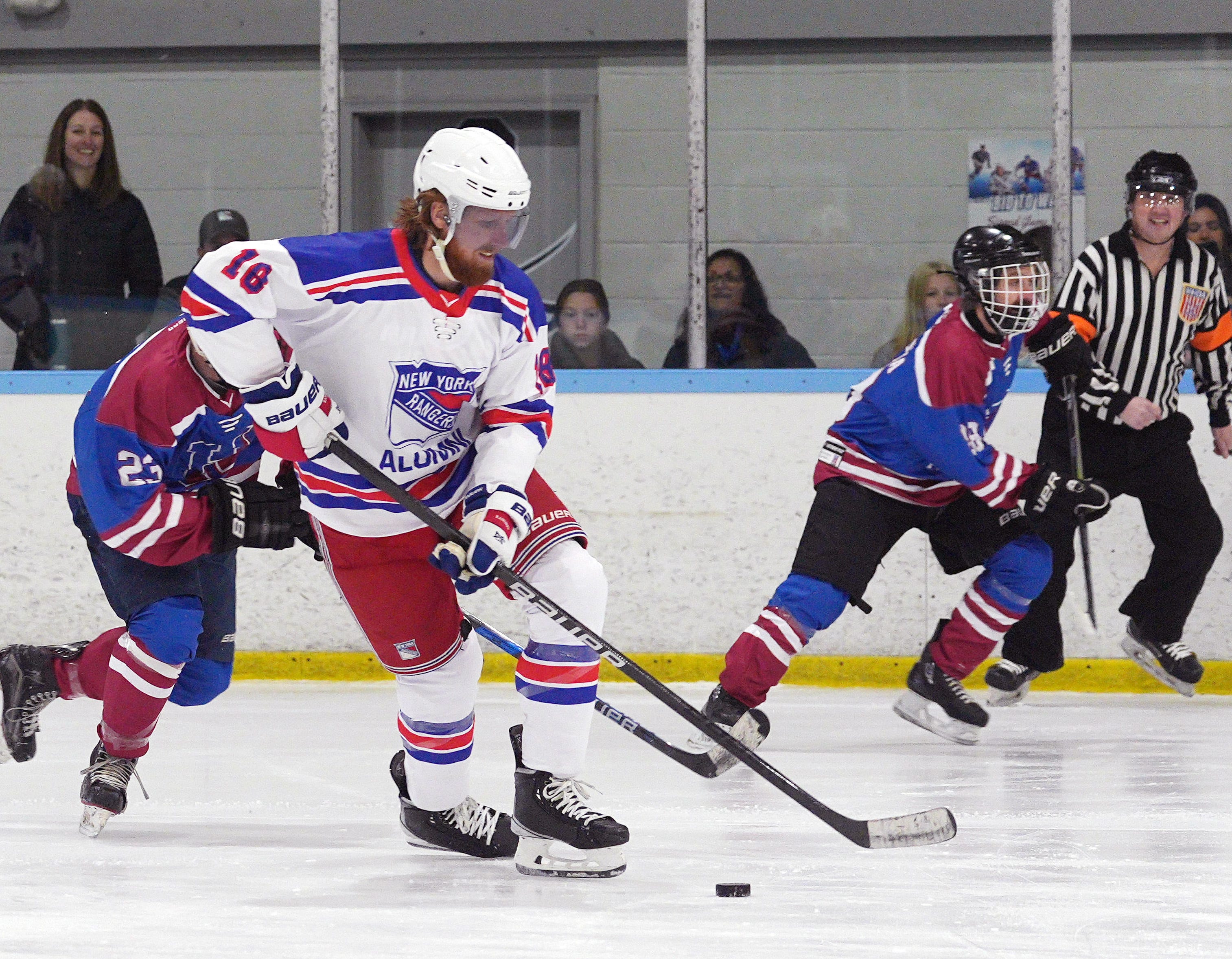 Former NY Rangers skate to benefit Harvey rink in front of big crowd