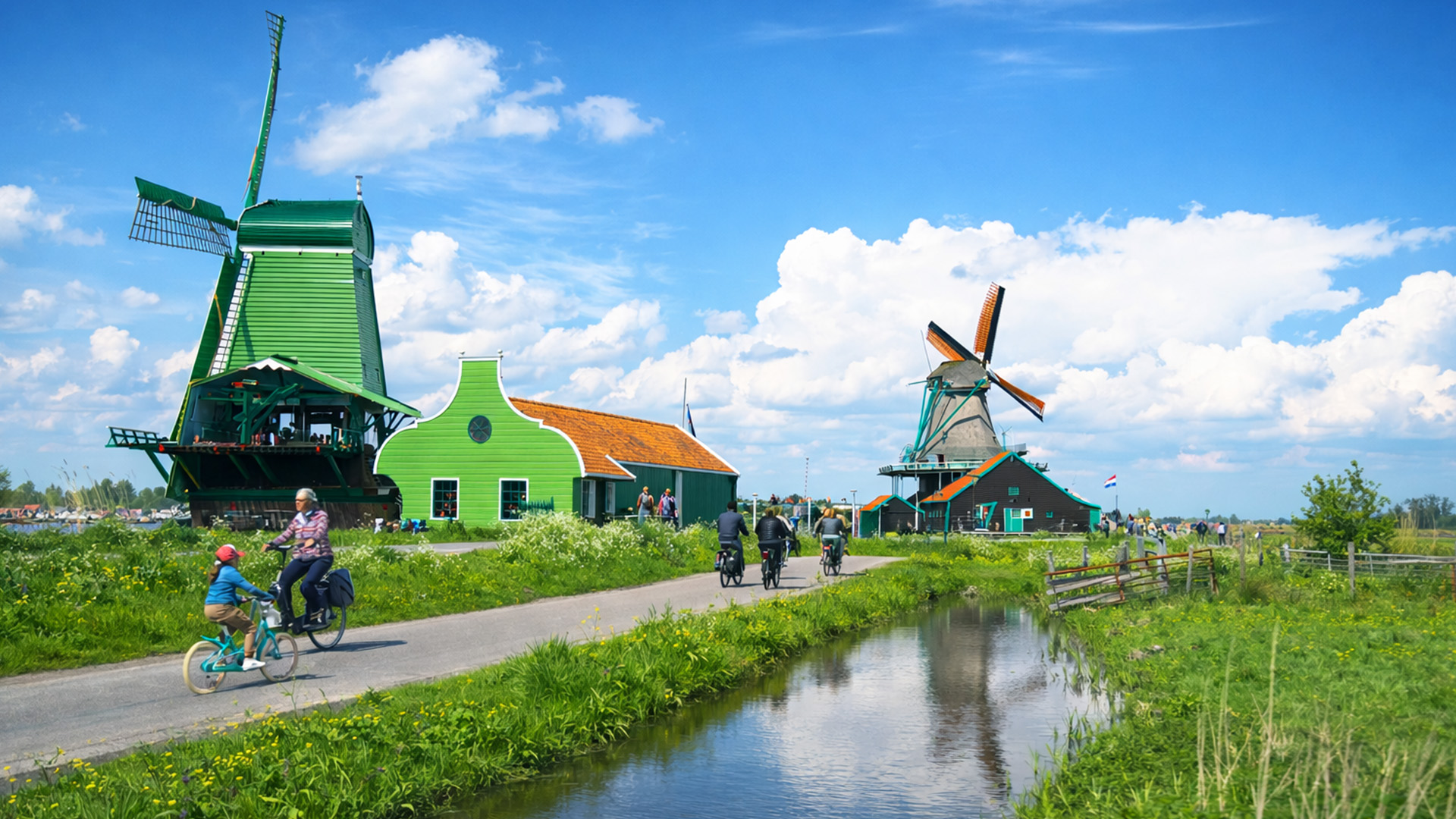 Zaanse Schans Netherlands historic windmills and village (4K)