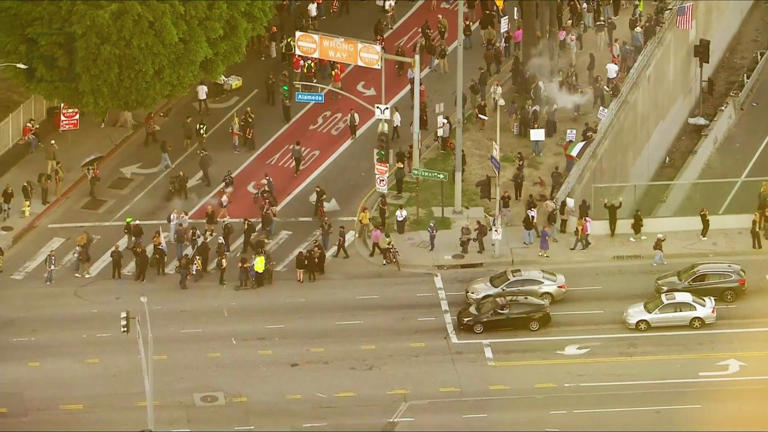 Live: Crowds protest federal immigration activity in downtown Los Angeles
