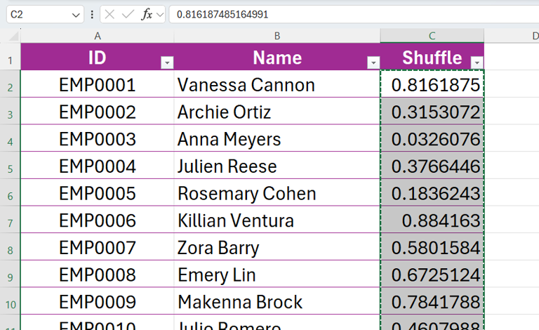 How to randomize rows in an Excel table without scrambling your data