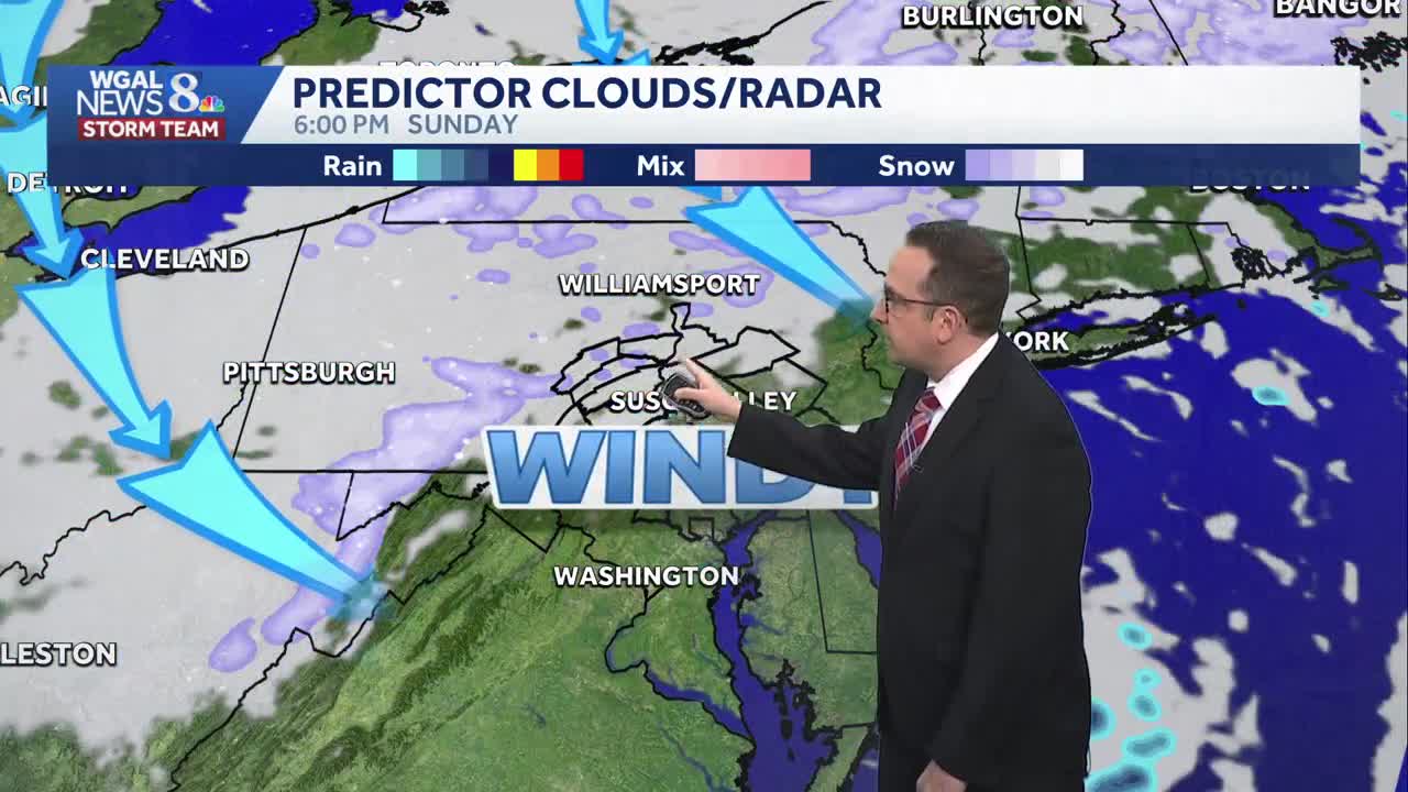 Windy Sunday, midweek snow/rain chances