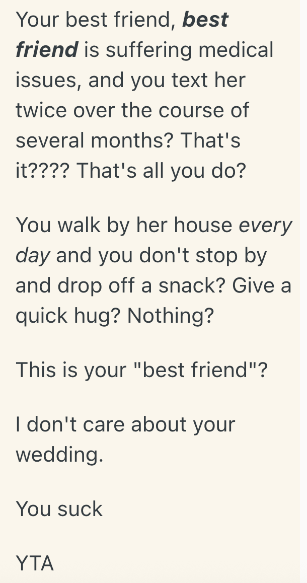 Bride’s friend steps down as maid of honor due to health issues, but ...